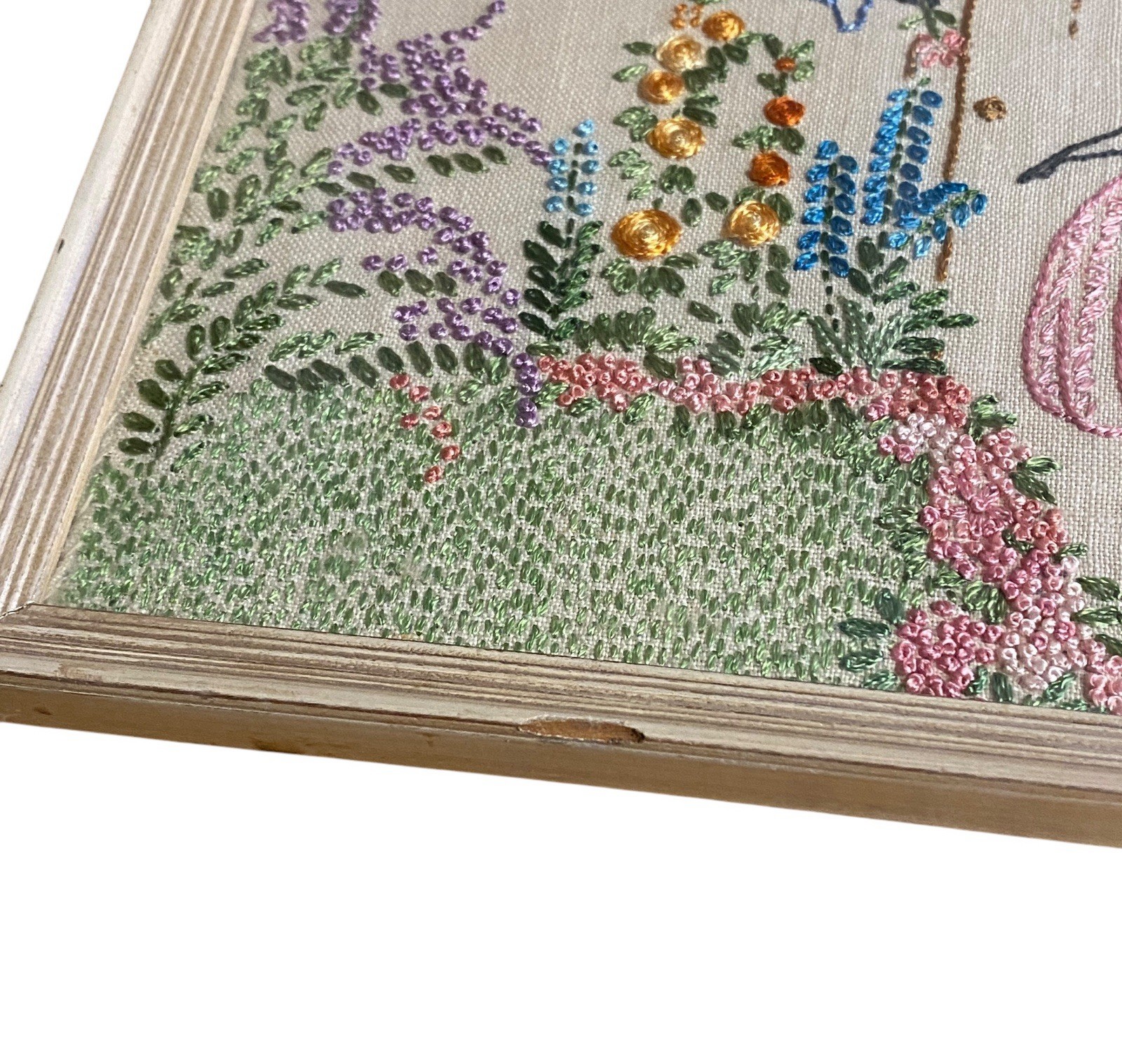 Vintage Embroidery Framed Art Garden Scene Victorian Woman Man Tree ...