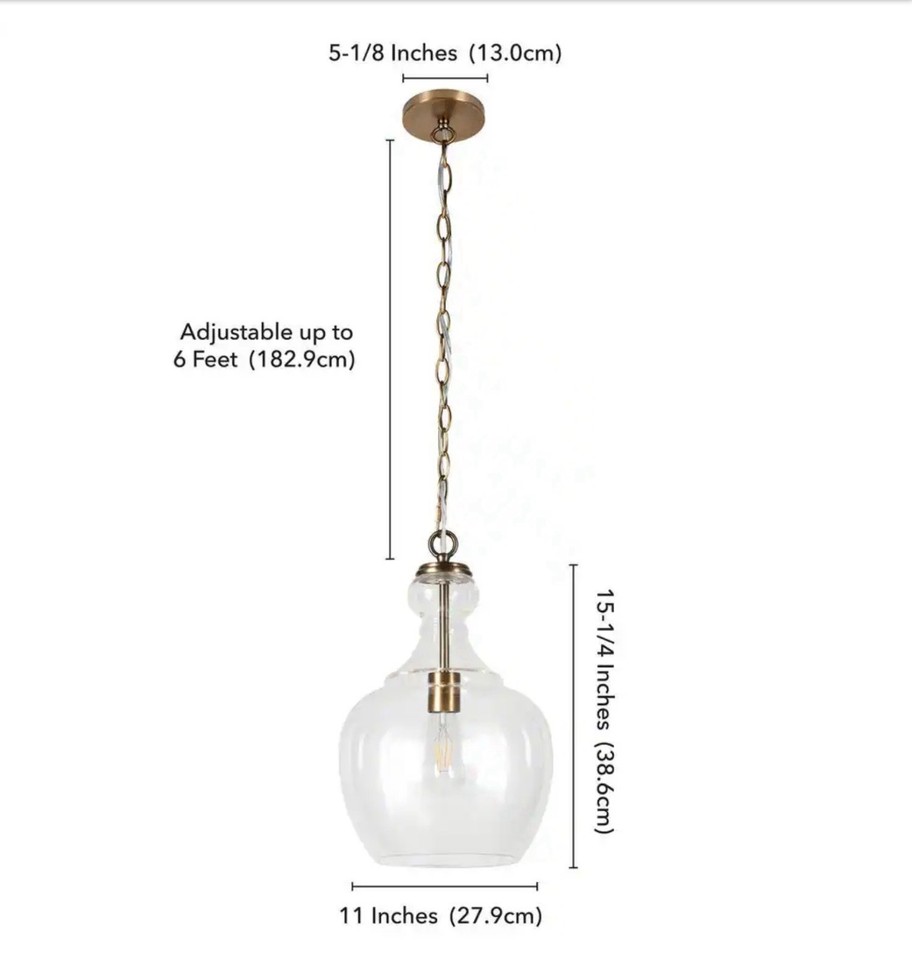 Meyer&Cross Verona 1-Light Brass Pendant with Clear Glass Shade- New | eBay