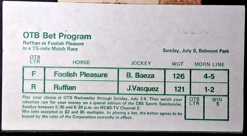 RUFFIAN ~ FOOLISH PLEASURE MATCH RACE ~ 1975 MEMORABILIA & FOREGO ...