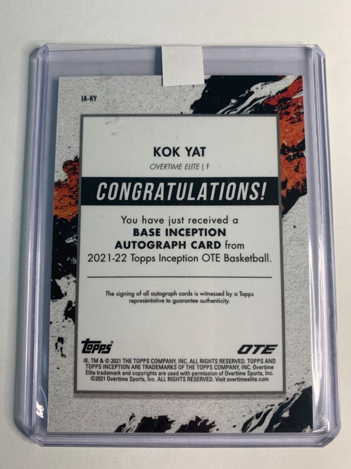 2021 TOPPS INCEPTION OVERTIME OTE PINK AUTO CARD #IA-KY KOK YAT RC #D ...