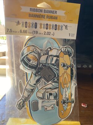 Space Skater Ribbon Party Banner-pack of 1- 23 x 30cm Black/Blue/Yellow ...