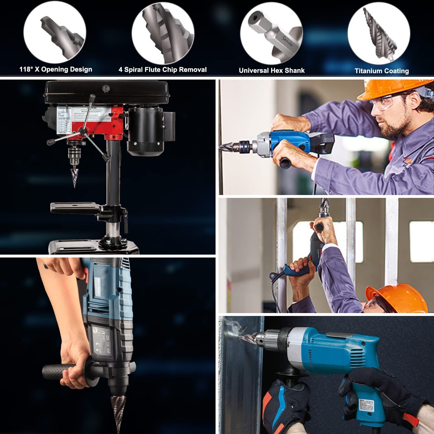 3 PCS HSS Spiral Step Drill Bit Sets, Cone Drill Hole Cutter Titanium ...