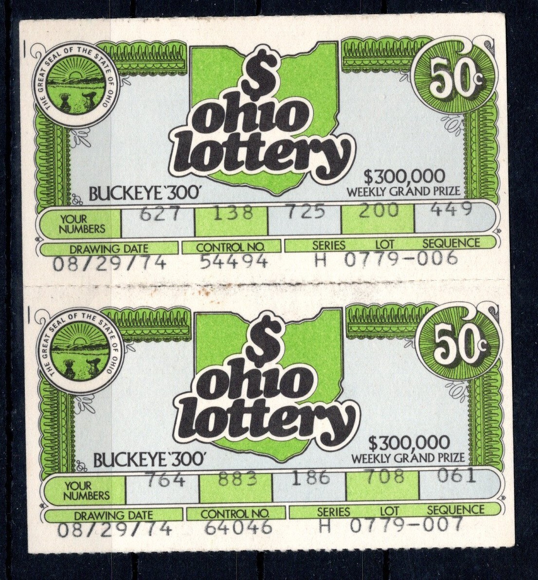Ohio Lottery Tickets Buckeye 300- 2 tickets from 1974 (C307) | eBay