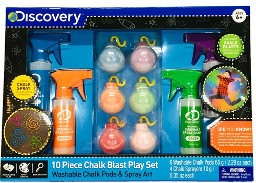 New Sealed Discovery 10Piece Chalk Blast Play Set Chalk Pods & Spray ...