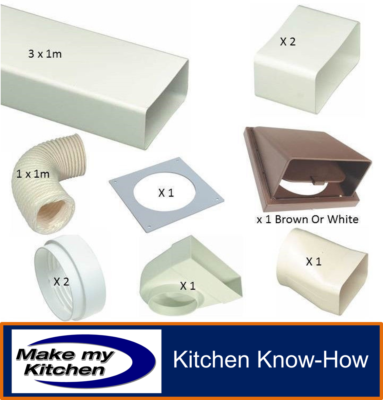 4m Cooker Hood Straight Ducting Kit 5" 125mm White or Brown Vent ...