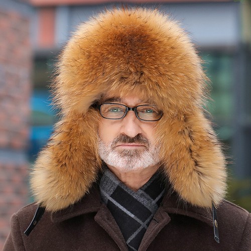 Men's Real Fox Fur Hat Russian Ushanka Cossack Trapper Hat Real Leather ...