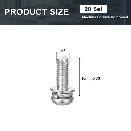 20Pcs M5 x 16mm 304 Stainless Steel Phillips Pan Head Machine Screws ...