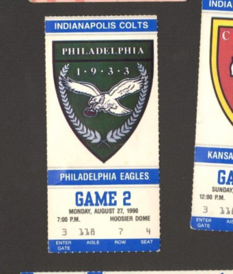 1990 INDIANAPOLIS COLTS vs PHILADELPHIA EAGLES TICKET STUB HOOSIER DOME ...