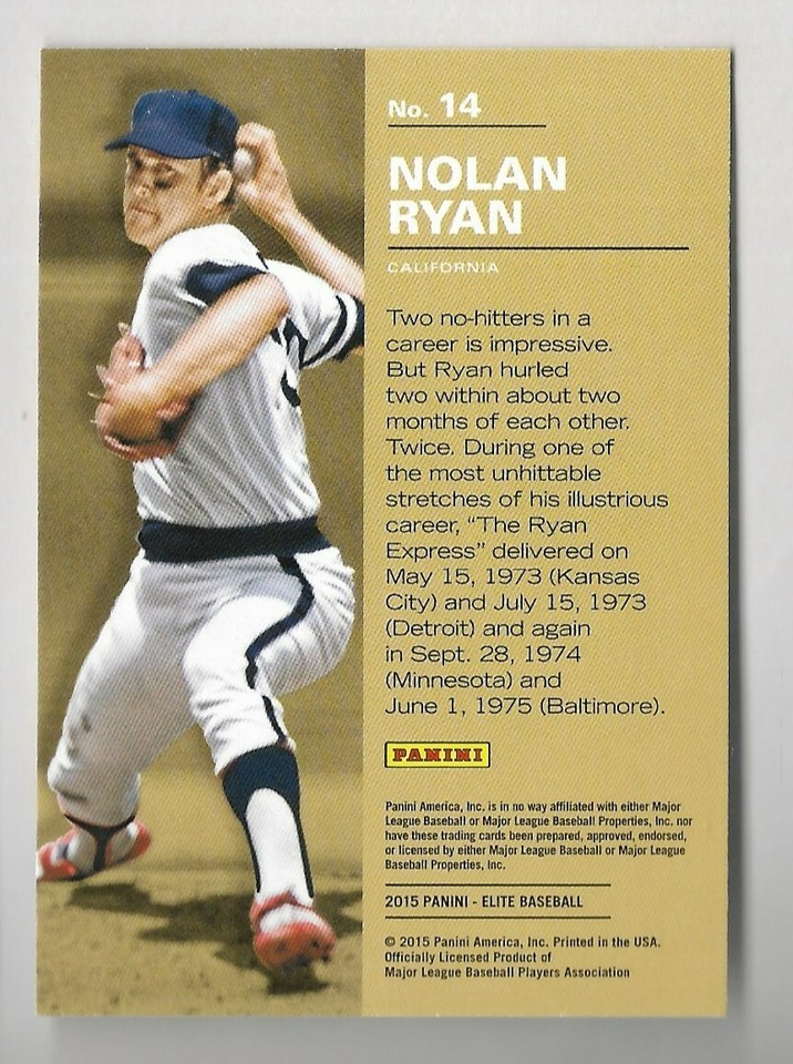 NOLAN RYAN 2015 ELITE GOLD STARS INSERT CARD #14 ANGELS HOF!! | eBay