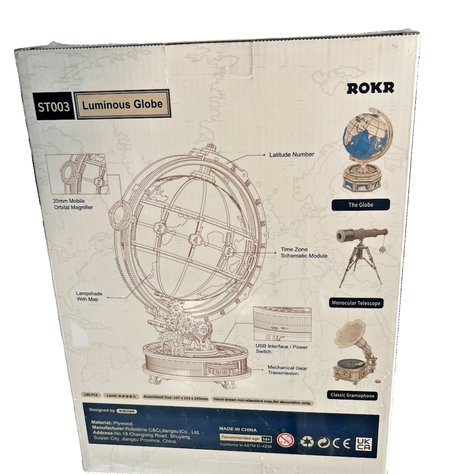 ROKR Luminous Globe ST003 3D Wooden Puzzle DIY Model Kit Curious ...