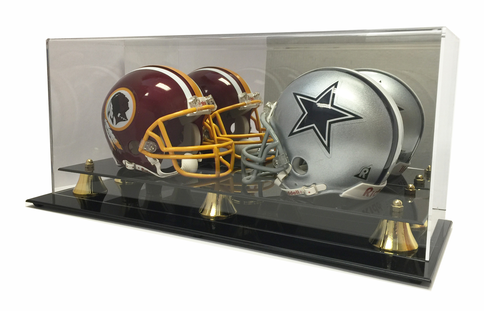 New Double Football Mini Helmet Display Case with Mirror Back and Black ...