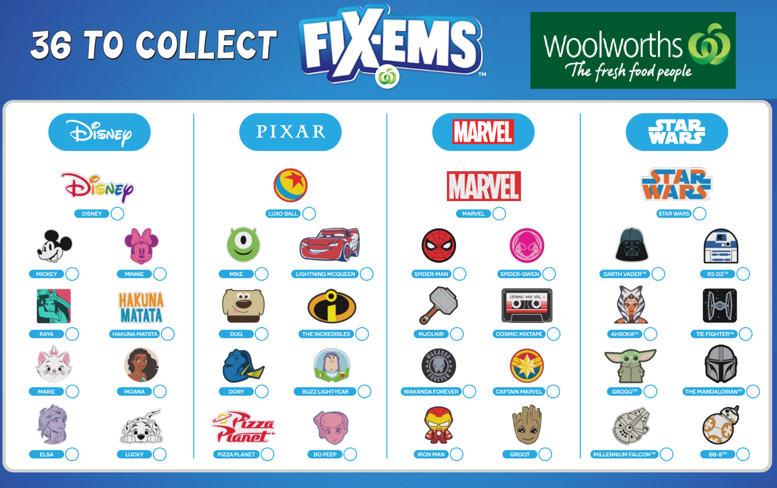 Woolworths Fix-Ems Full Complete Set 36 Fix-Em FixEm Woolies Stickers ...