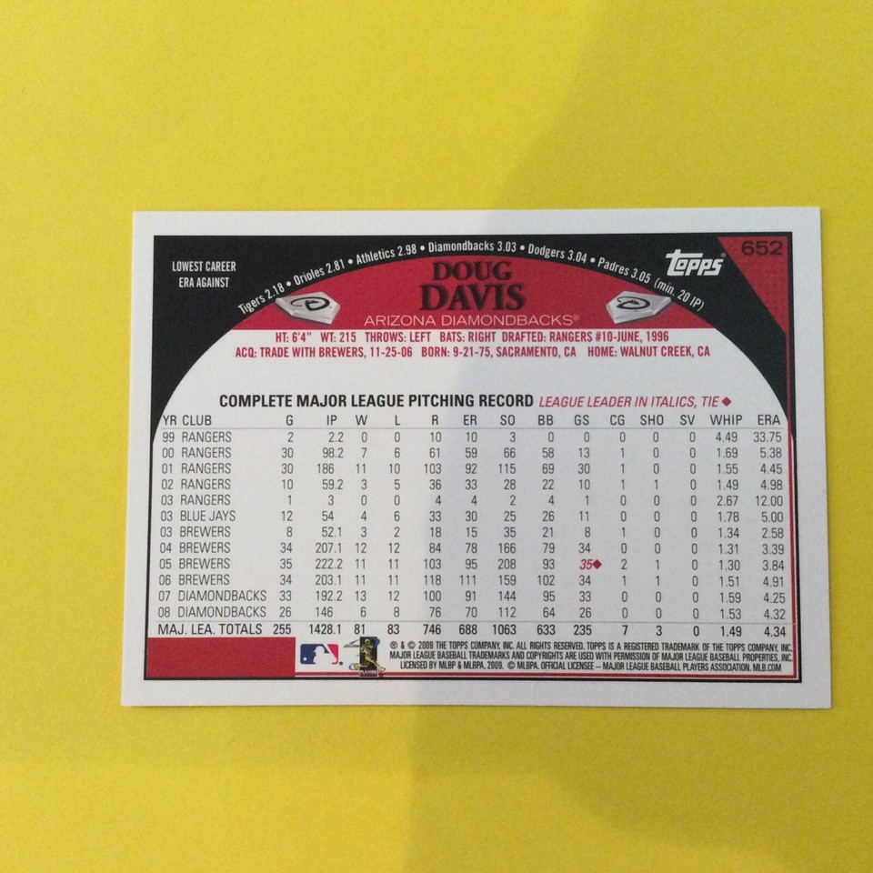 2009 Topps #652 Doug Davis Arizona Diamondbacks | eBay