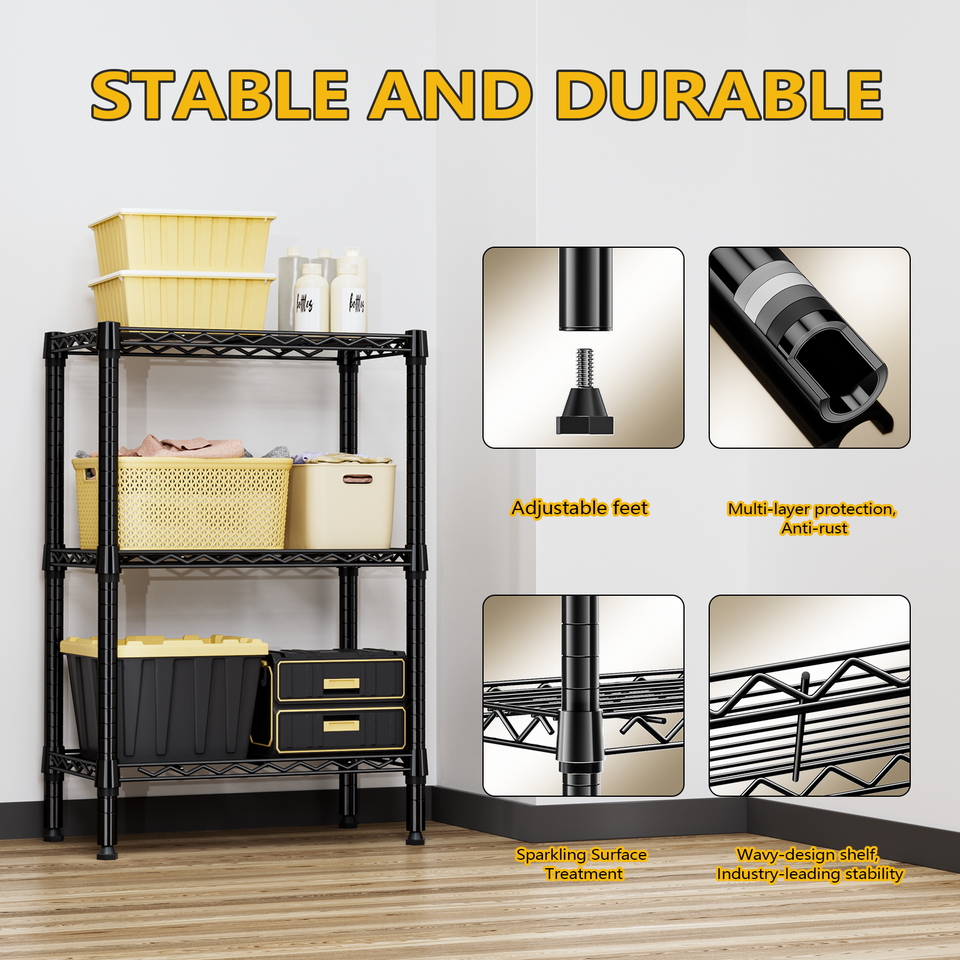 3 Tier Stackable Wire Shelves Unit Heavy Duty Storage Pantry Metal ...