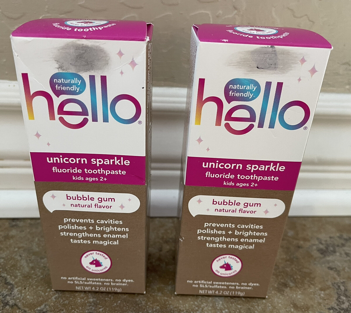 2 Lot Of Hello Unicorn Sparkle Toothpaste Bubble Gum Flavor 4.2 oz Exp ...