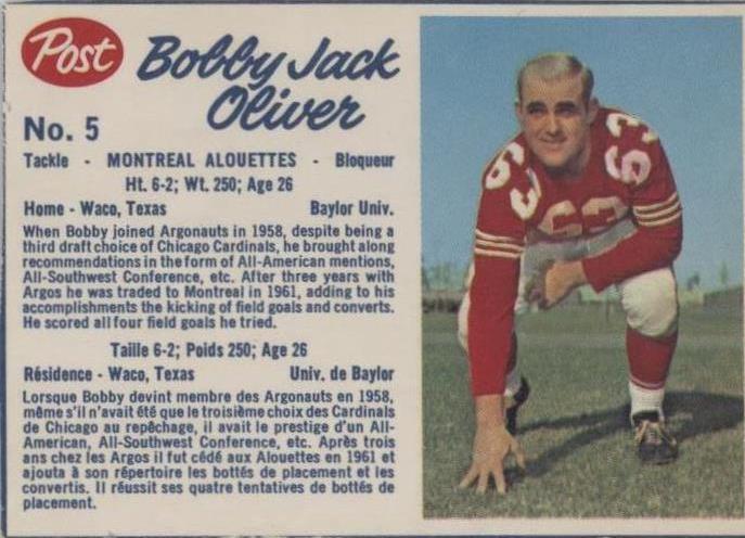 1962 Post Cereal CFL - Bobby Jack Oliver #5 hand-cut (RC) for sale ...