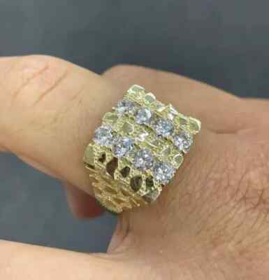 2.89Ct Round Lab-Created Diamond Double Nugget Men's Ring 14k Yellow ...