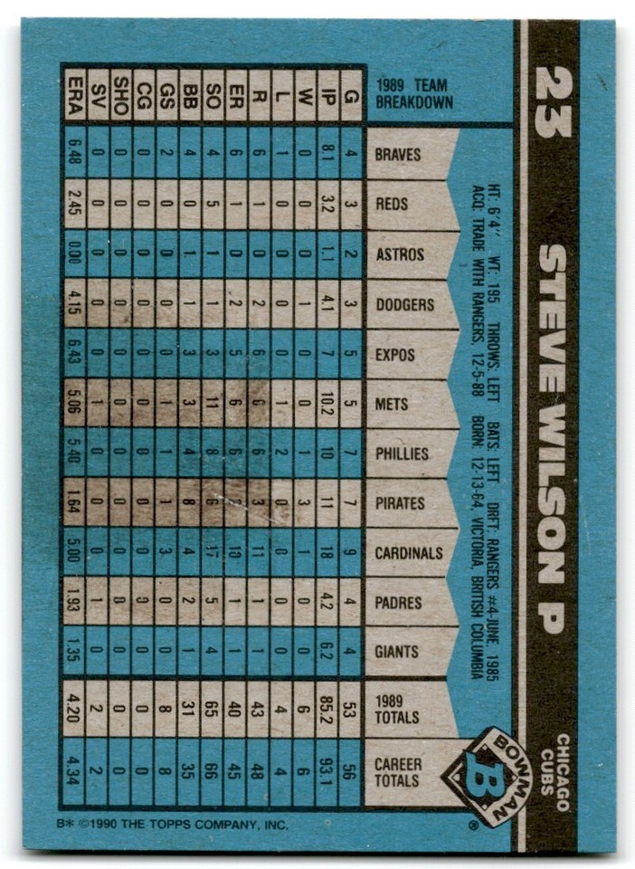 1990 Bowman Steve Wilson Chicago Cubs #23 | eBay