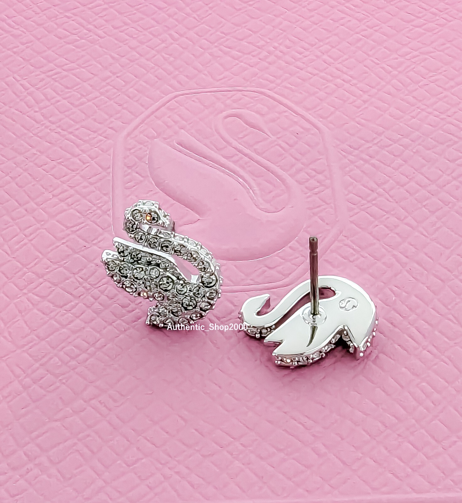 NEW SWAROVSKI Brand Rhodium Iconic Swan Sparkle Pave Logo stud earrings ...