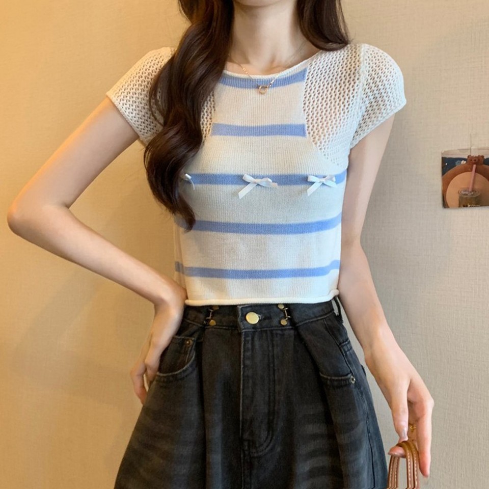 Feminine Touch Women's Cropped Top Featuring a Sweet Cutout Bow and ...