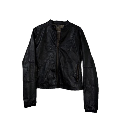 Women’s Classic Black Faux Leather Zip Up Jacket Size M Zip Pockets ...
