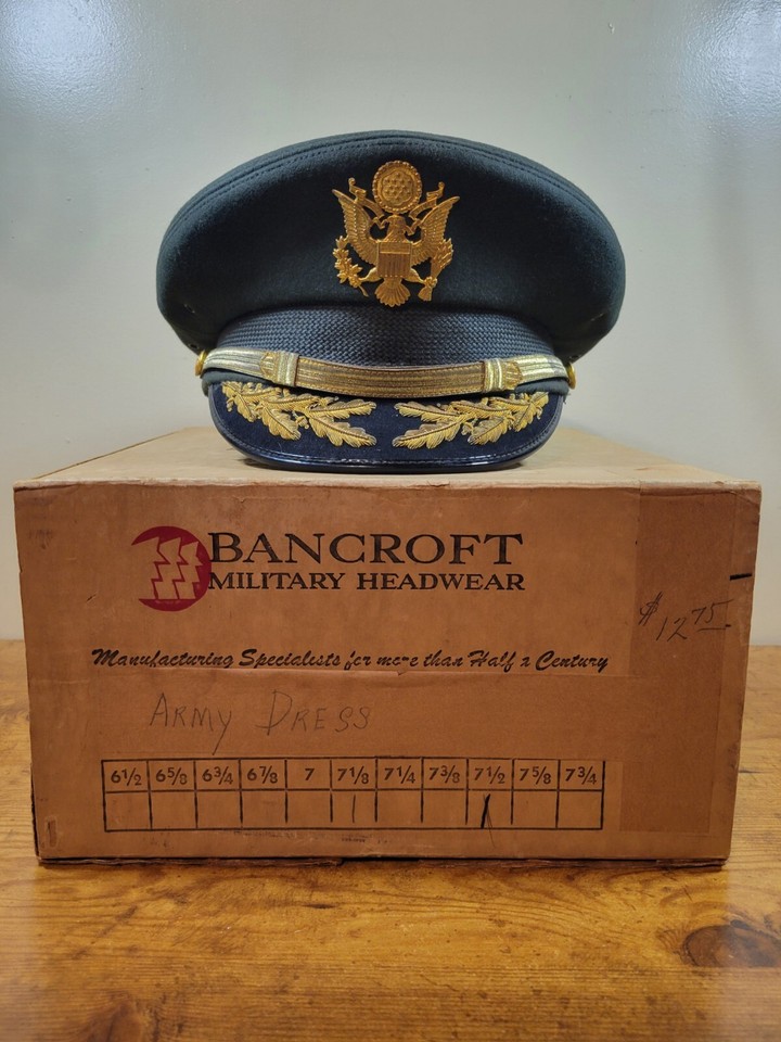 Bancroft US Army Officer Major Military Green Gold Trim Dress Cap Sz 7 ...