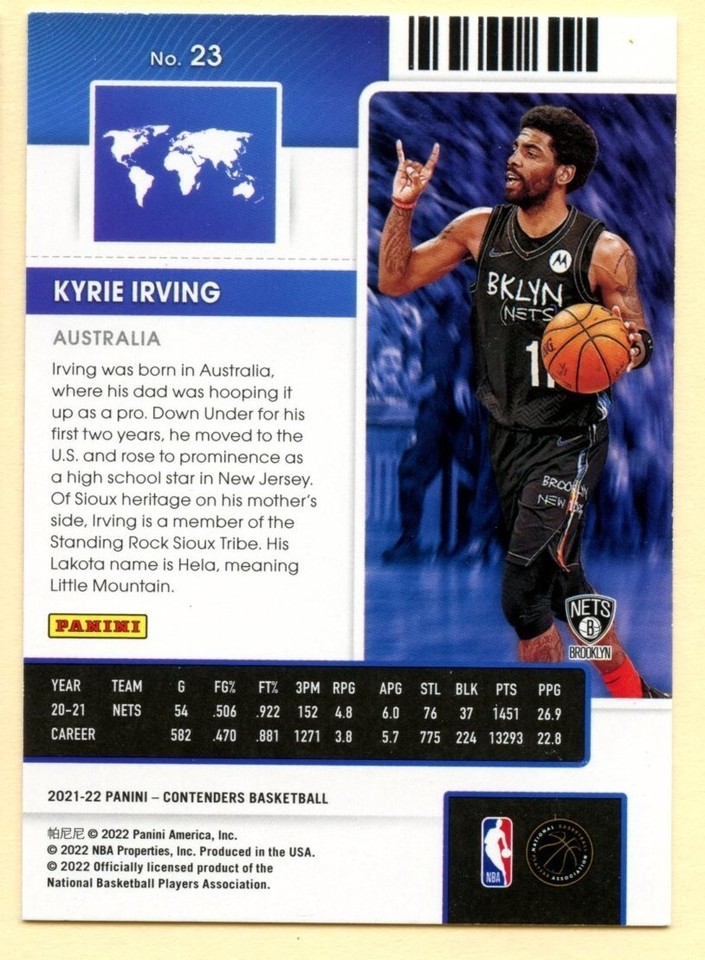 2021-22 Contenders Basketball Kyrie Irving International Ticket insert ...