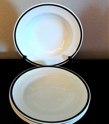Steelite International England Large Rimmed Soup Bowls White With Black ...