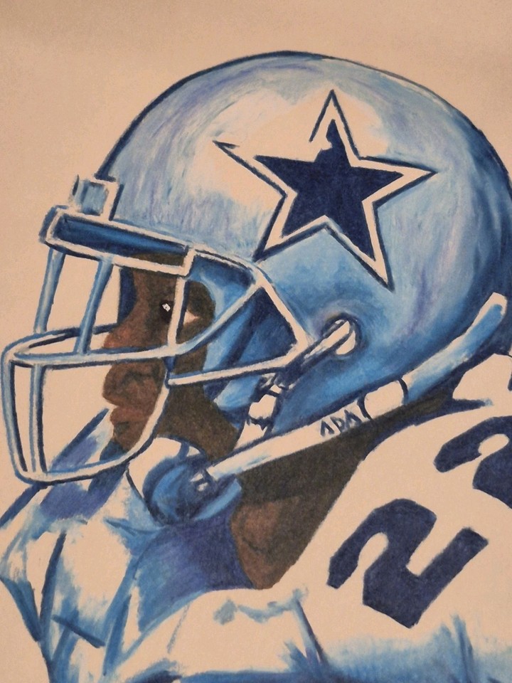 Dallas Cowboys Emmitt Smith Art Work Original Drawing AP Signed 1/1 ...