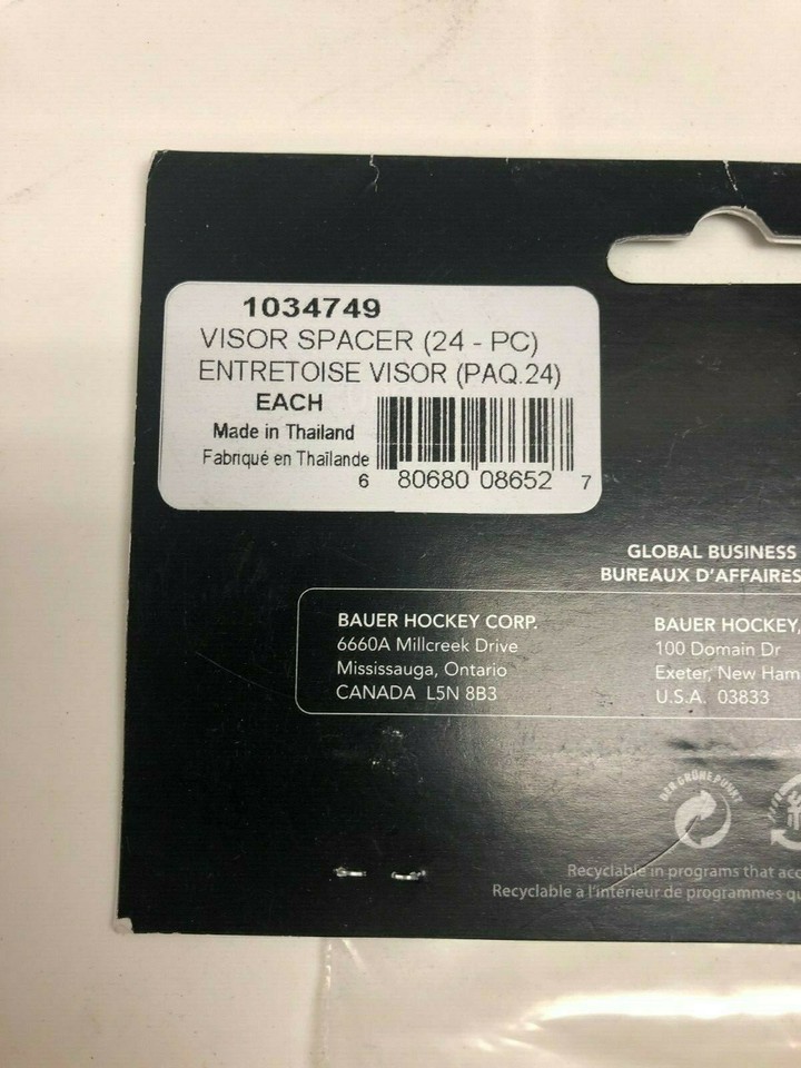 Bauer Hockey Helmet Visor Spacers! 24 Spacer, Helmet Hardware Kit Visor ...