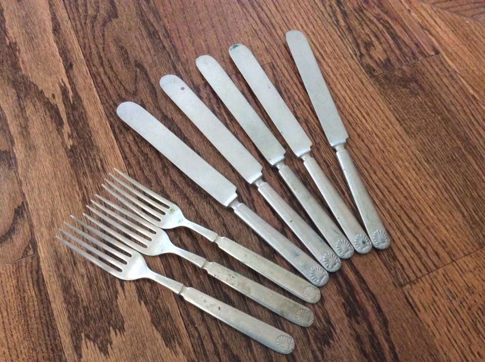 Alaska Silver flatware knife fork set 8 shell pattern heavy VTG coastal ...