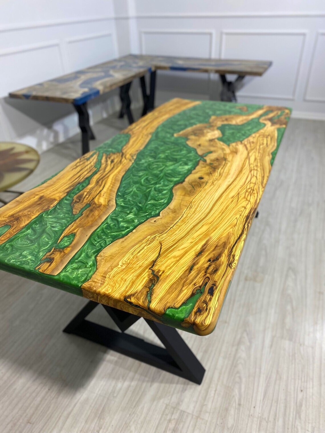 Epoxy Resin Table, Custom Emerald Green Table, Epoxy River Dining Table ...