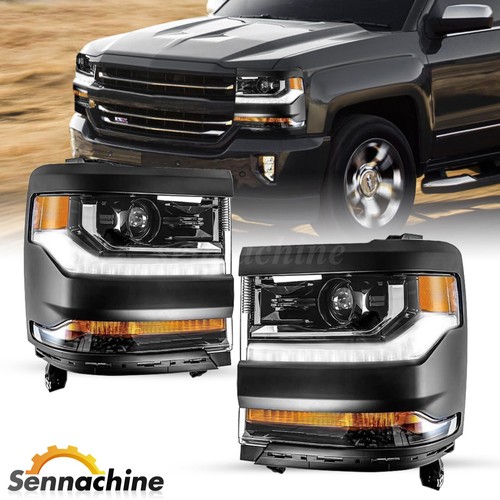 Headlights For 2016-2019 Chevy Silverado 1500 Black LED DRL HID/Xenon ...