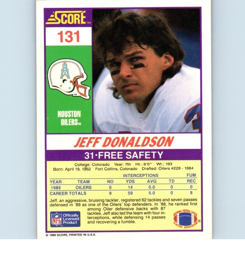 Jeff Donaldson 131 Oilers 1990 Score NFL Football Trading Card | eBay