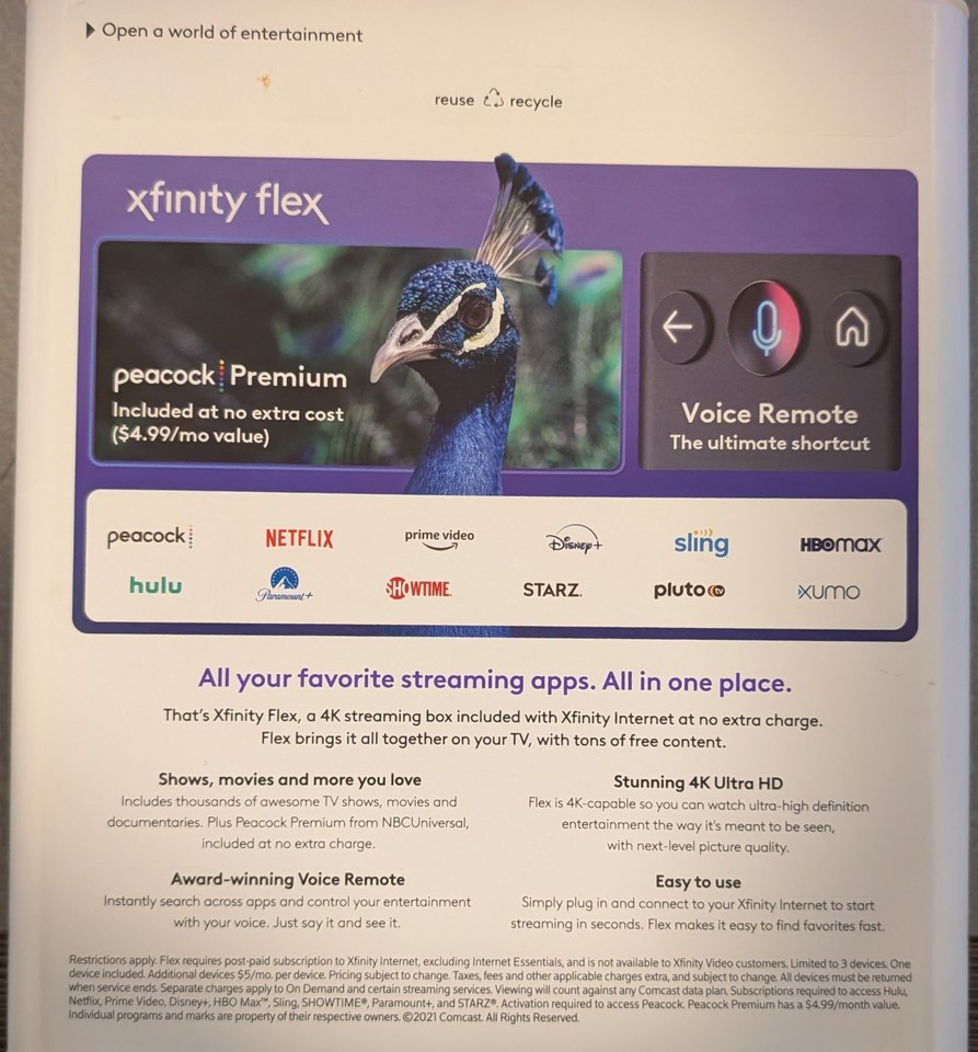 Xfinity Flex 4K Ultra HD Streaming TV Box with Voice Remote – Brand New ...