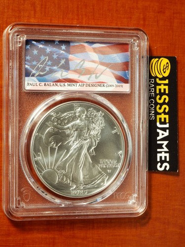 2025 W BURNISHED SILVER EAGLE PCGS SP70 FLAG PAUL BALAN SIGNED ADVANCED ...
