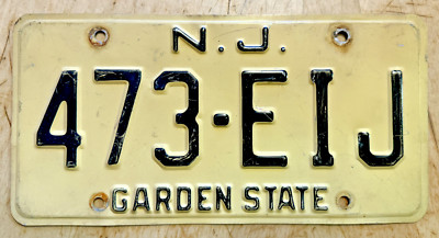 1970'S NEW JERSEY GARDEN STATE PASSENGER AUTO LICENSE PLATE " 473 EIJ ...