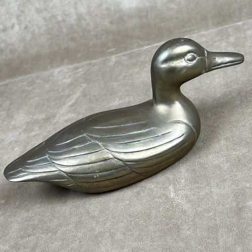 Vintage Cast Brass Duck 9" Taiwan ~Desk Decoy Paperweight Door Stop ...