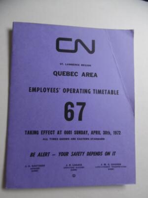 1972 Canadian National Railways Employee Timetable 67 St.Lawrence Reg ...