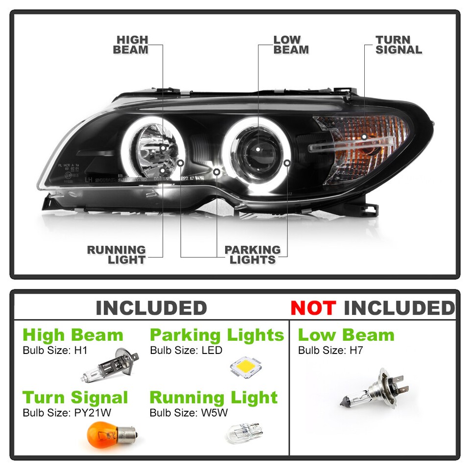 2004-2006 BMW E46 3-Series Coupe LED Halo Projector Headlights | Black ...