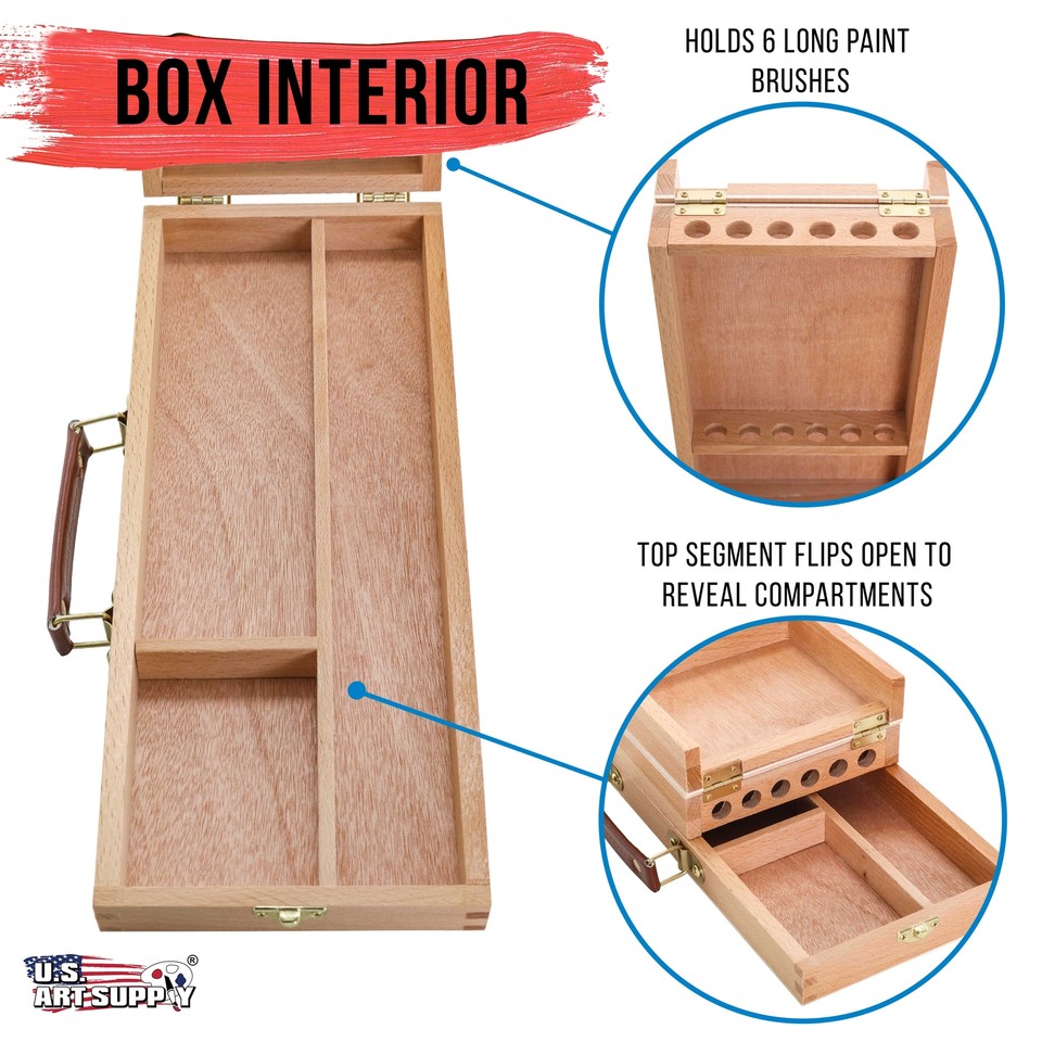 US Art Supply Wooden Flip Opening Artist Brush & Tool Box Drawing ...