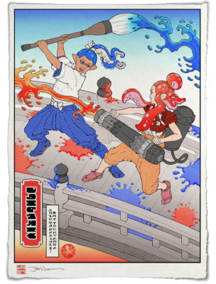 Splatoon Style Red VS Blue Paint Battle Japanese Poster Print Art 12x17 ...