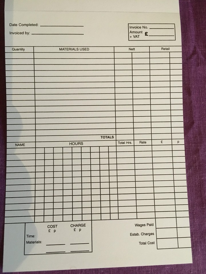 5 X WORKSHOP GARAGE JOB CARDS WORK SHEET REPAIR JOB CARDS WORK SHEET ...