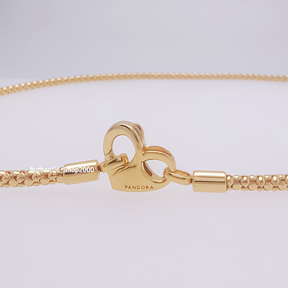 NEW 100% Authentic PANDORA 14K Gold Plt Heart Studded Chain Necklace ...