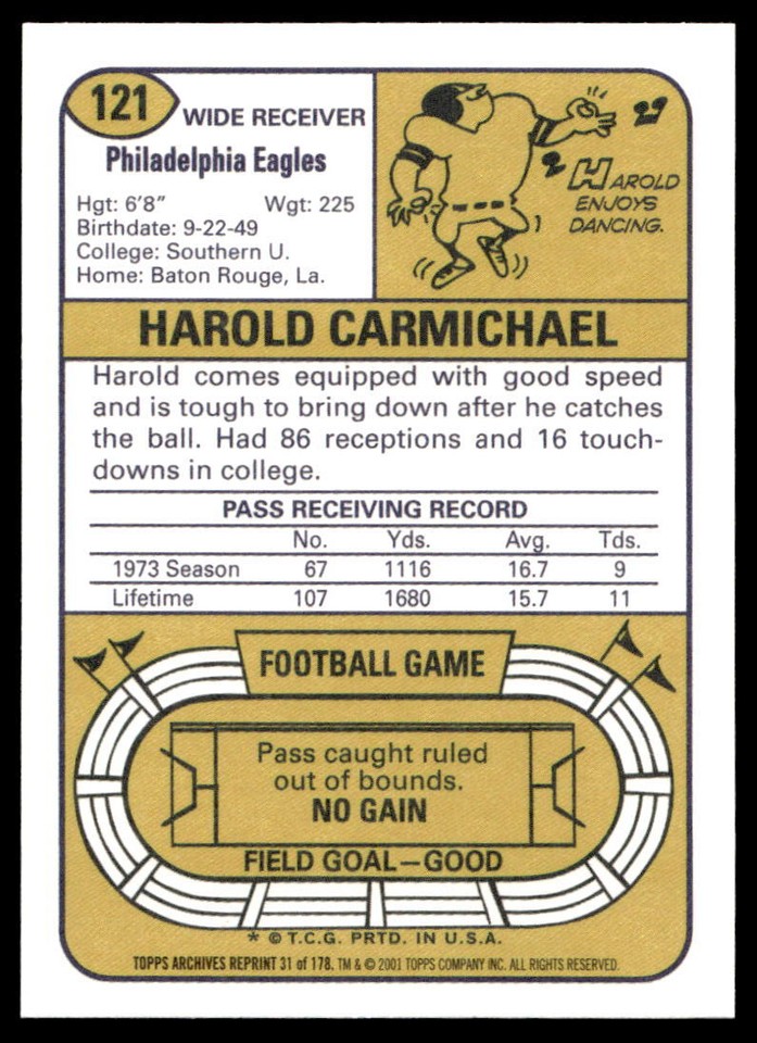 2001 Topps Archives 31 Harold Carmichael Philadelphia Eagles Football ...