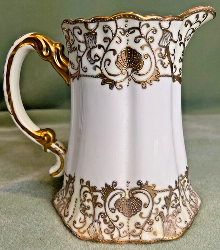 VINTAGE HAND PAINTED PORCELAIN PITCHER JAPANESE STYLE GOLD TRIM | eBay