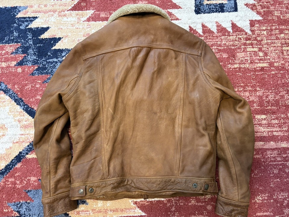 Schott NYC 545 Buffalo Leather Trucker Jacket Sheepskin Collar Large | eBay