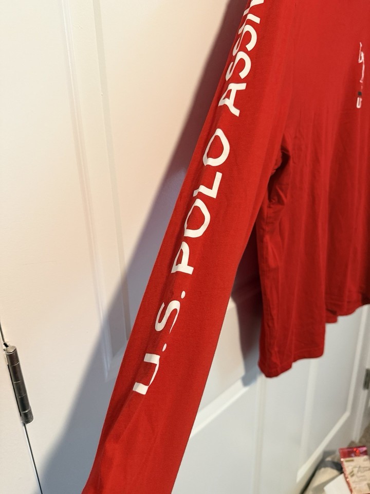 US Polo Assn Long Sleeve T Shirt Mens XL Red Logo USPA Crew Neck Big ...