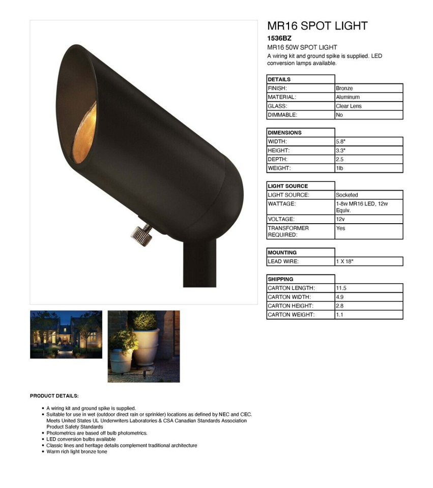 Hinkley 1536BZ MR16 50W Landscape Spot Light – Aluminum Bronze Outdoor ...