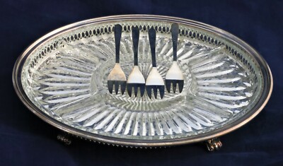 Leonard Silverplate Pierced Oval Serving Tray Divided Glass Insert 4 ...